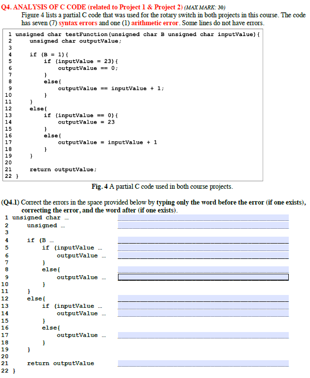 Solved 2 Q4. ANALYSIS OF C CODE (related to Project 1 & | Chegg.com