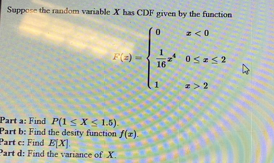 Solved Suppose the random variable X has CDF given by the | Chegg.com