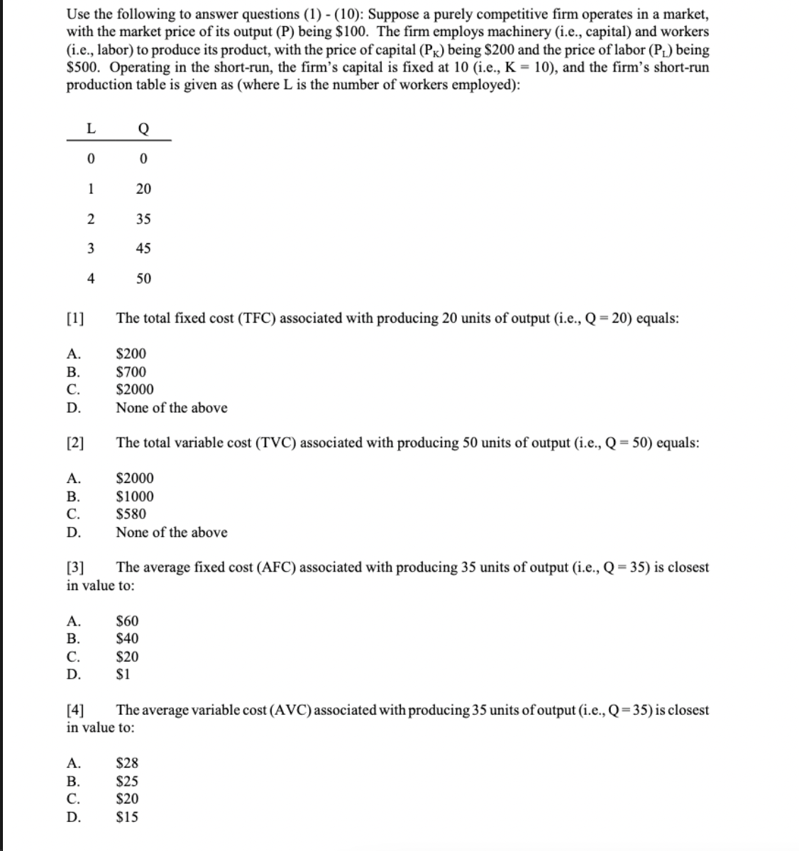 Solved Use the following to answer questions (1) - (10): | Chegg.com