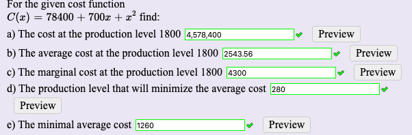 Solved For the given cost function C(x) 78400 700x x2 find | Chegg.com