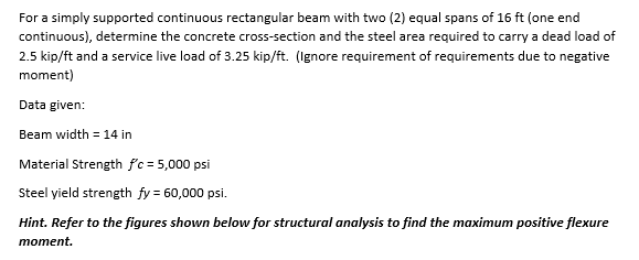 Solved For a simply supported continuous rectangular beam | Chegg.com