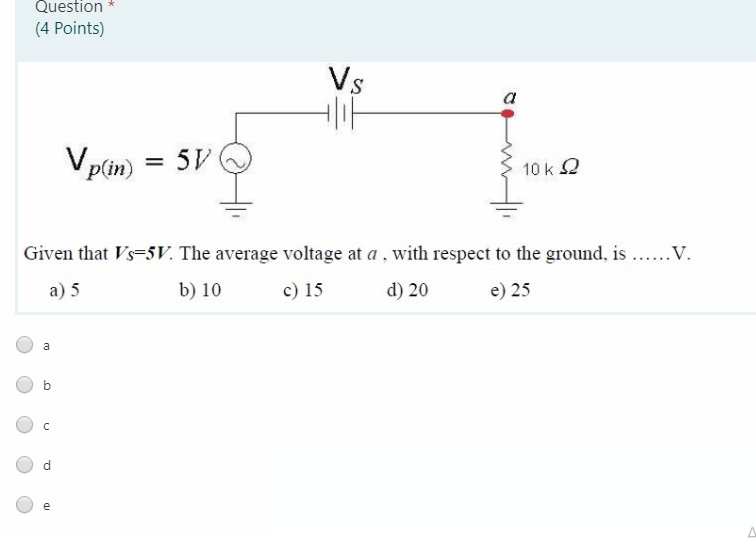 Solved Question (4 Points) Vs elit a Vplin) 5V 10kΩ Given | Chegg.com