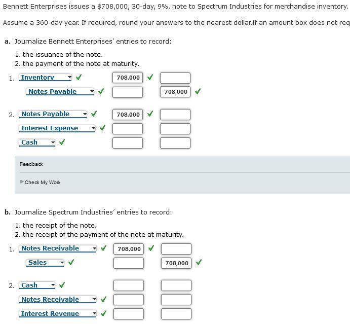 Solved Bennett Enterprises issues a $708,000, 30-day, 9%, | Chegg.com