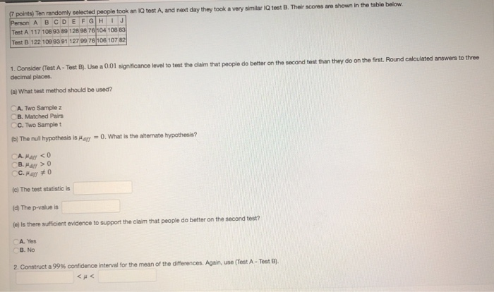 Solved randomly selected people took an 1Q test A, and next | Chegg.com