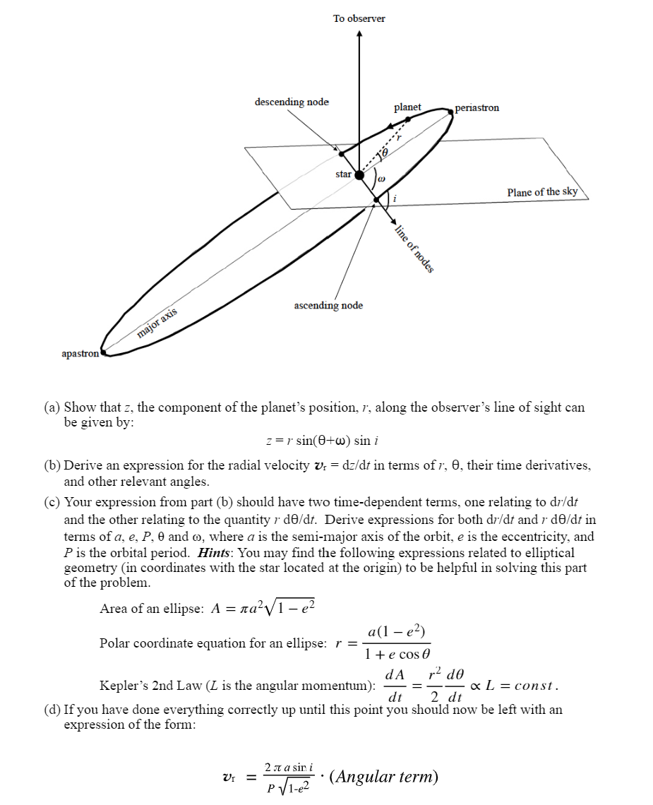 To observer descending node planet periastron star | Chegg.com