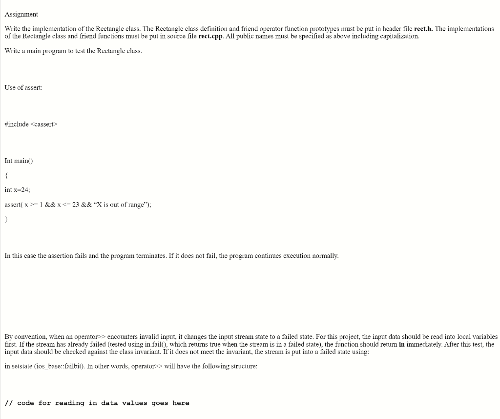 Solved Assignment Write the implementation of the Rectangle | Chegg.com
