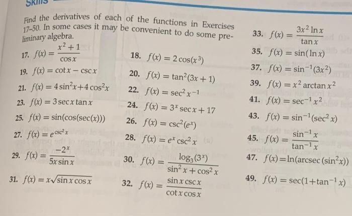 Solved Find the derivatives of each of the functions in | Chegg.com