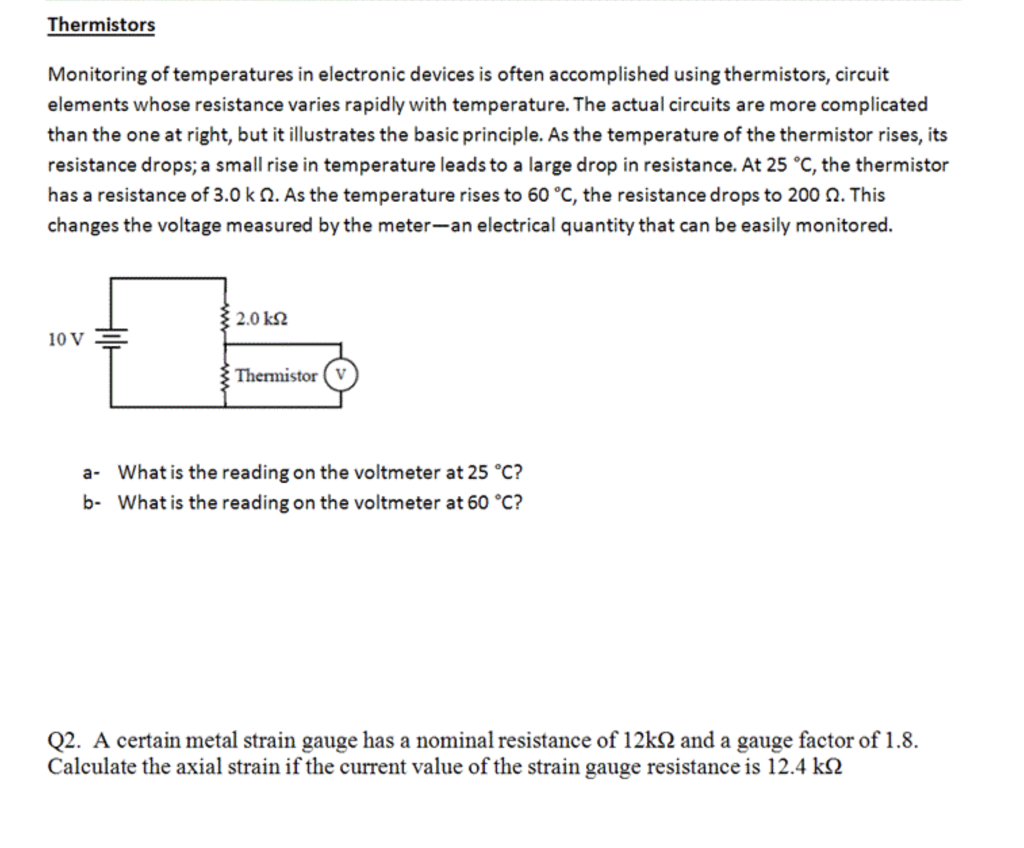 Solved Thermistors Monitoring of temperatures in electronic | Chegg.com
