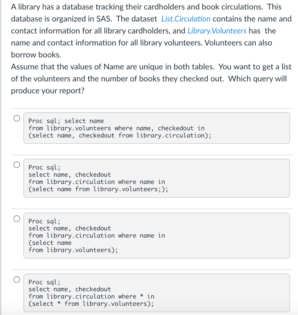 Solved A library has a database tracking their cardholders | Chegg.com