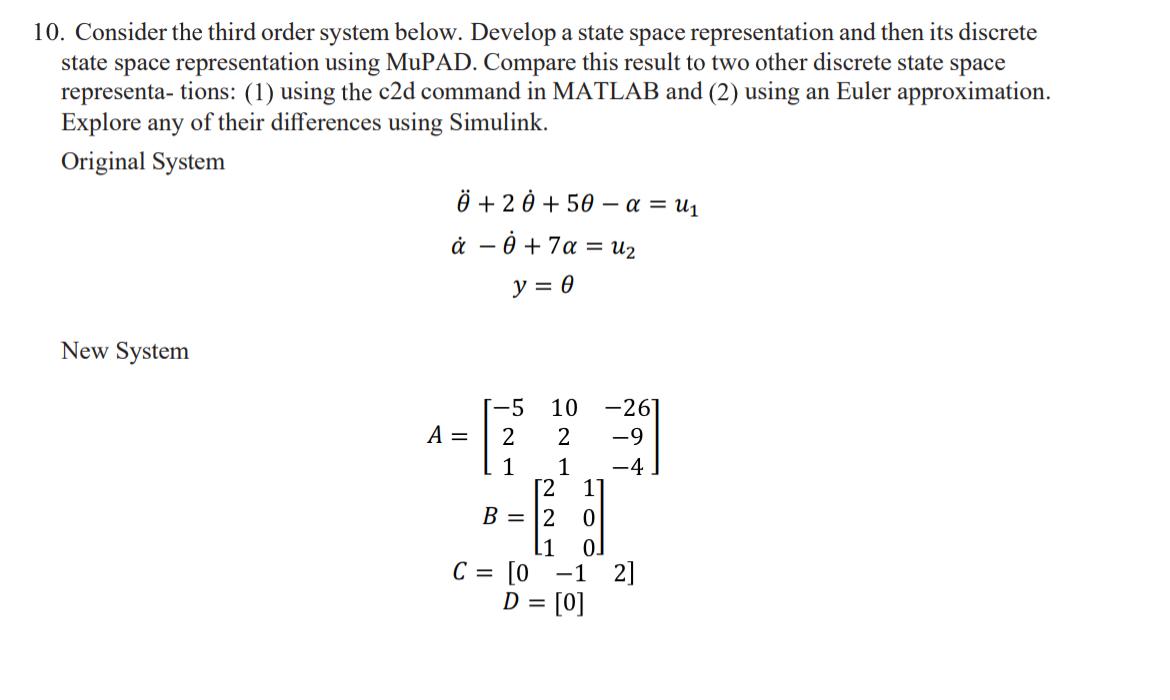 10. Consider the third order system below. Develop a | Chegg.com
