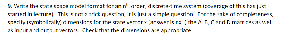 Solved 9. Write the state space model format for an nth | Chegg.com