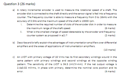 Solved a) A rotary incremental encoder is used to measure | Chegg.com