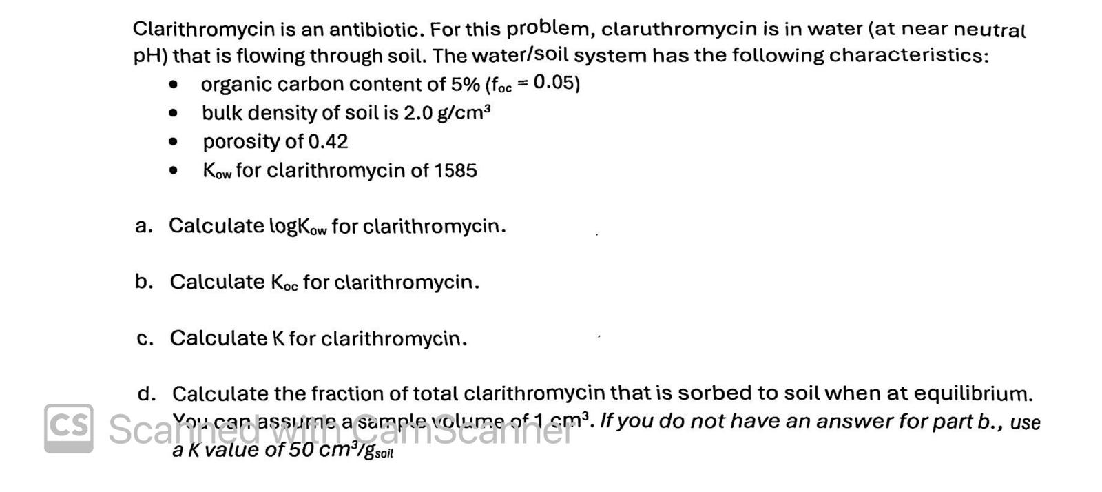 Solved a. ﻿Calculate logKow ﻿for clarithromycin.b. | Chegg.com