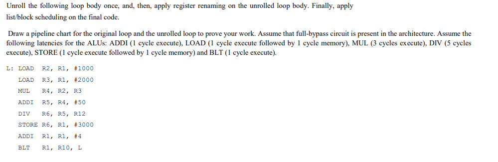 Solved Unroll the following loop body once, and, then, apply | Chegg.com