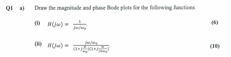 Solved a) Draw the magnitude and phase Bode plots for the | Chegg.com