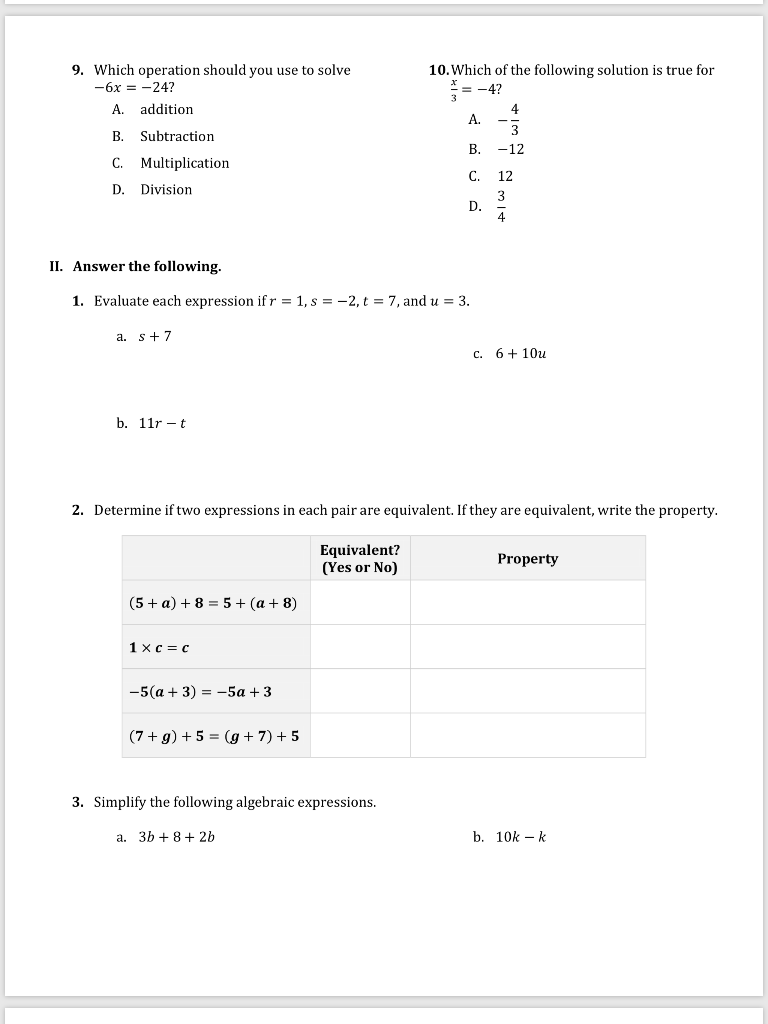 Solved 9. Which operation should you use to solve -6x-24? | Chegg.com