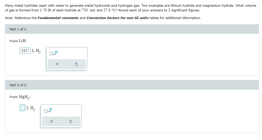 Solved Many metal hydrides react with water to generate | Chegg.com