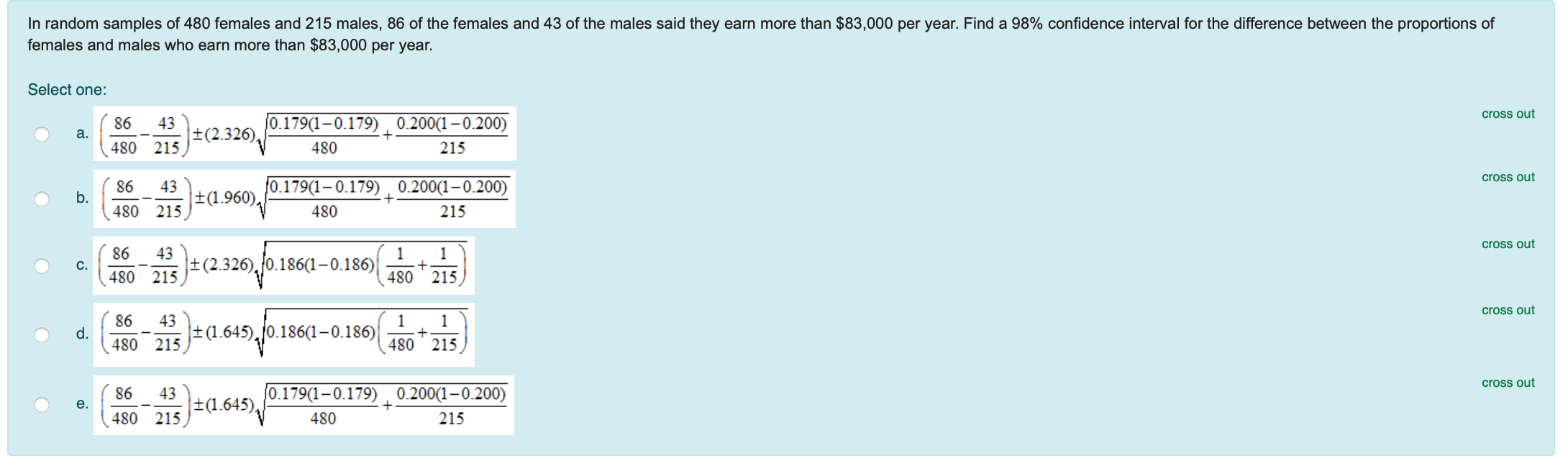 Solved In random samples of 480 females and 215 males, 86 of | Chegg.com