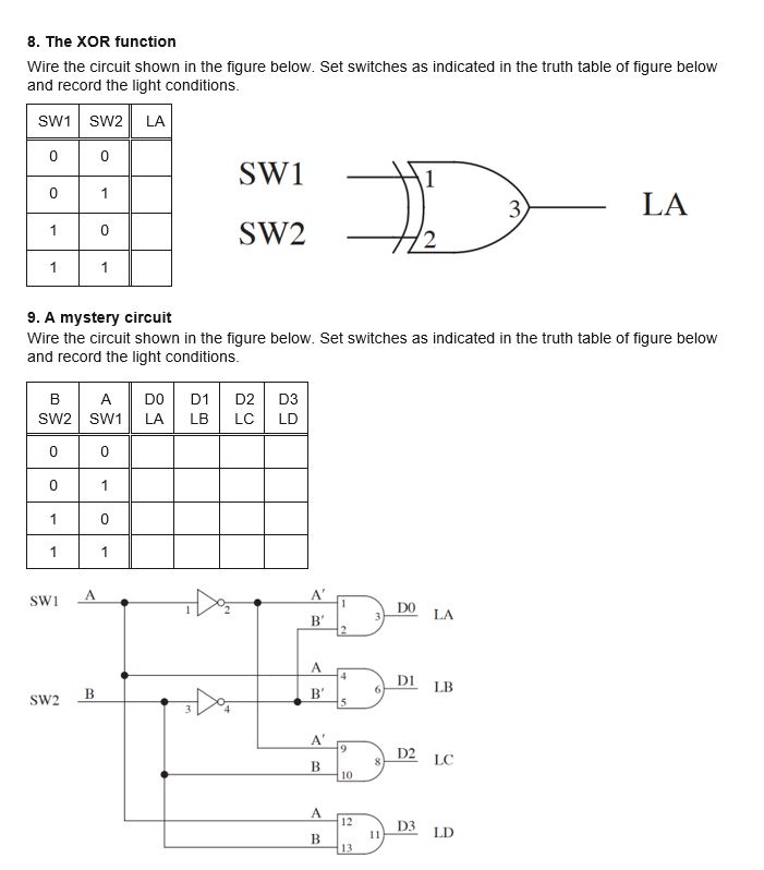 Solved 8. The XOR function Wire the circuit shown in the | Chegg.com