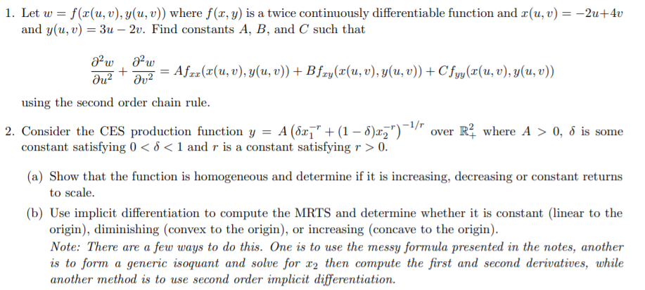 Solved 1. Let w = f(x(u, v), y(u, v)) where f(x, y) is a | Chegg.com