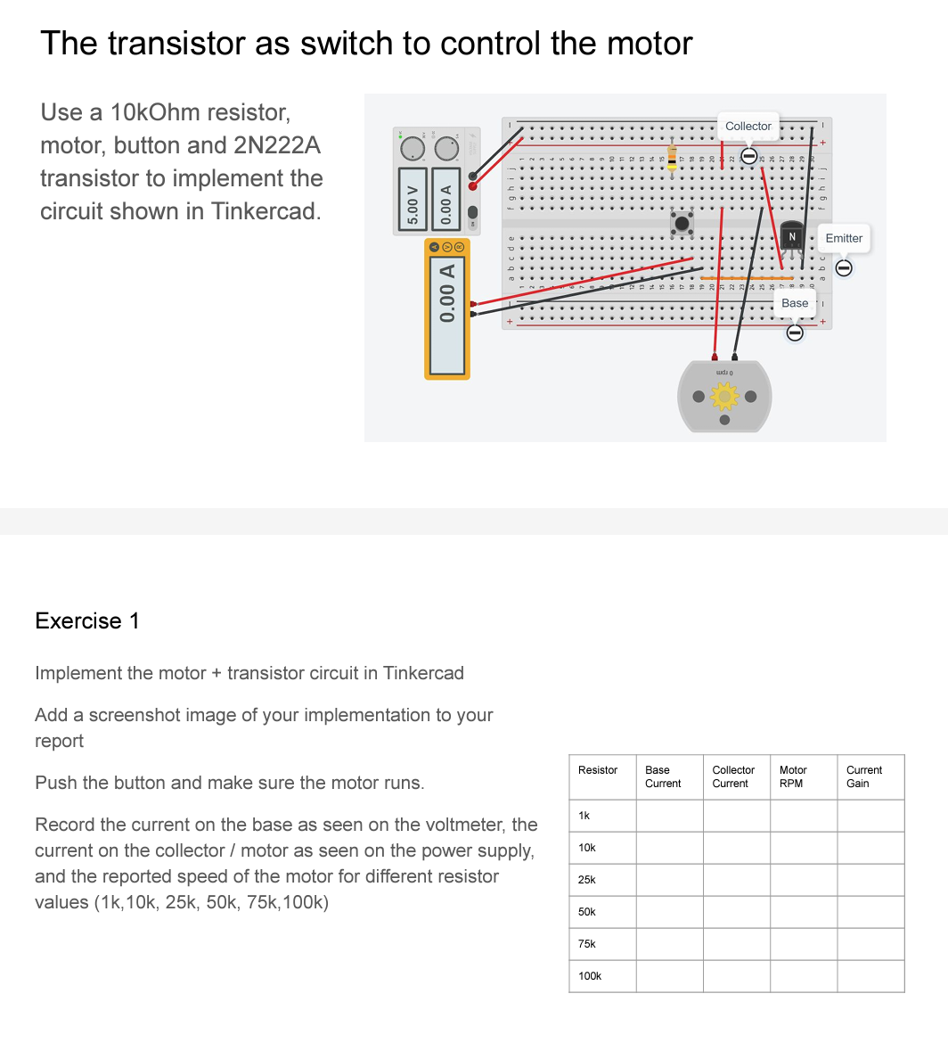 The transistor as switch to control the motorUse a | Chegg.com