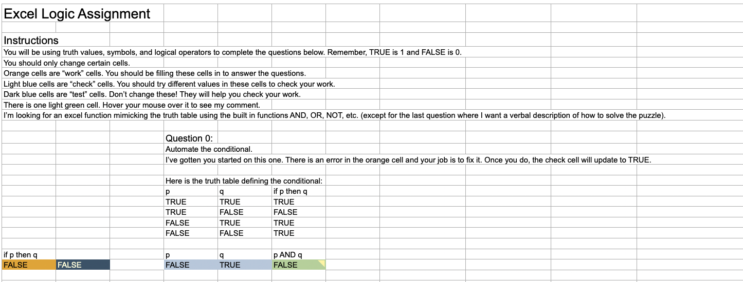 Solved Excel Logic Assignment Instructions You will be using | Chegg.com