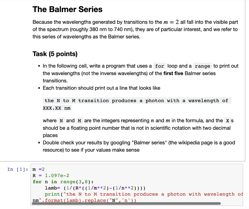 Solved The Balmer Series Because the wavelengths generated | Chegg.com