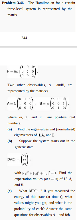 Solved Problem 3.46 The Hamiltonian for a certain | Chegg.com