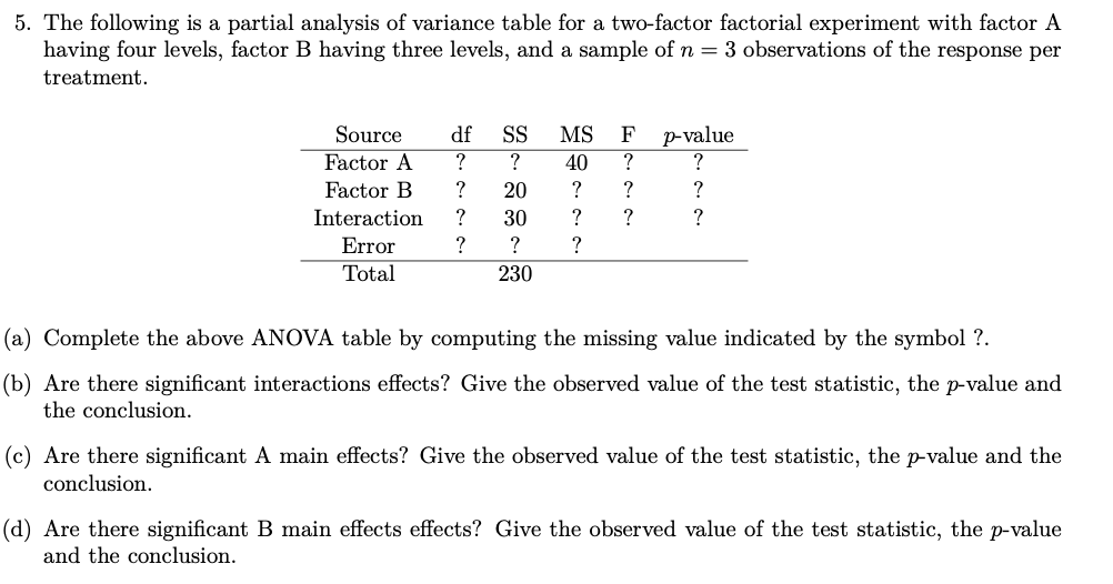 Solved 5. The following is a partial analysis of variance | Chegg.com