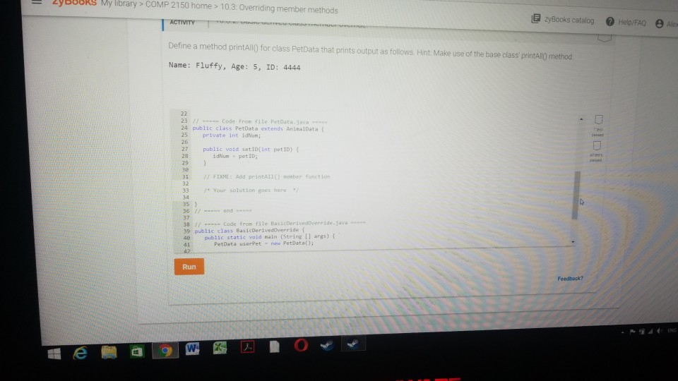 Solved zyBooks My library COMP 2150 home > 103 Overriding | Chegg.com
