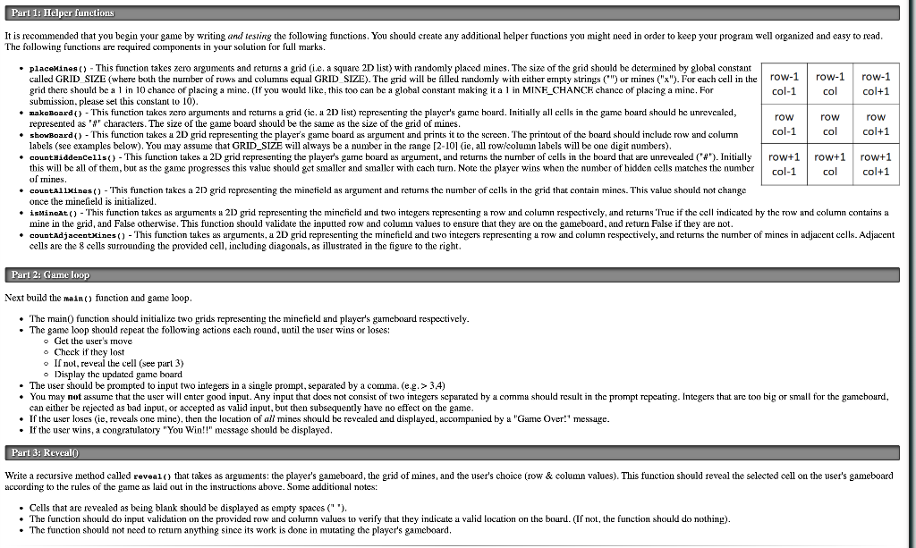 Part 1: Helper functions It is recommended that you | Chegg.com