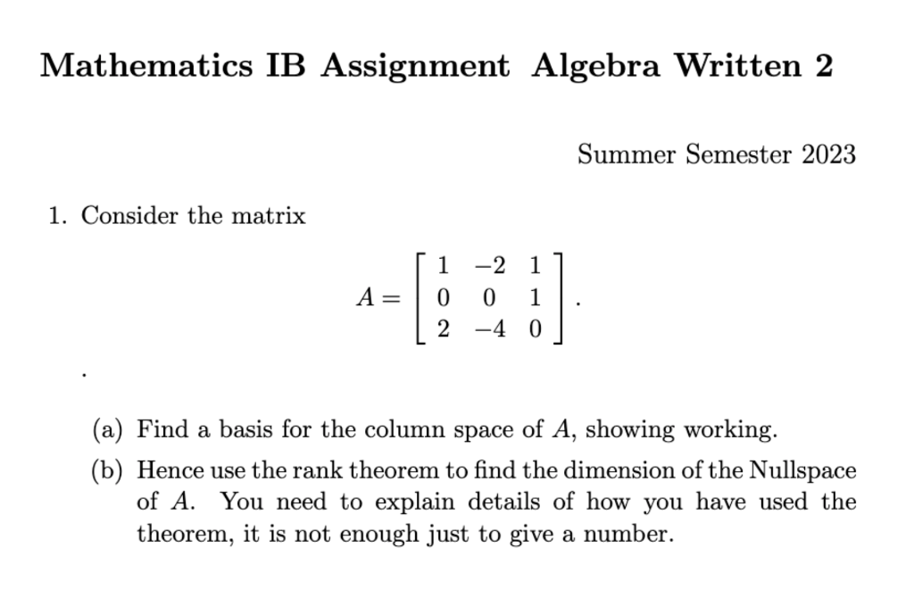 Solved Mathematics IB Assignment Algebra Written 2 Summer | Chegg.com