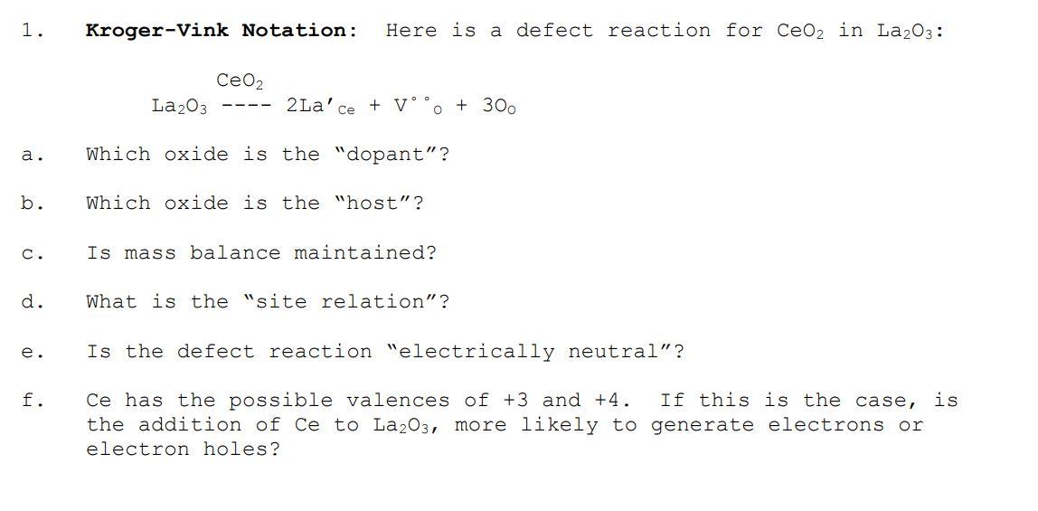Solved 1 Kroger Vink Notation Here Is A Defect Reaction