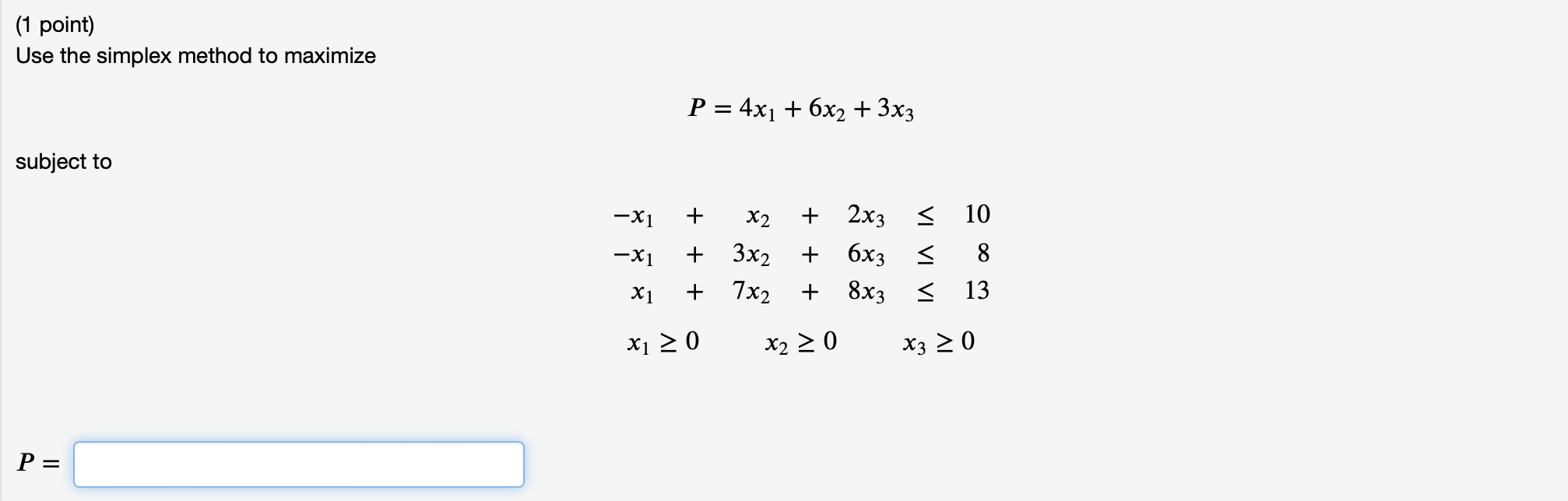 (1 point) Use the simplex method to maximize | Chegg.com