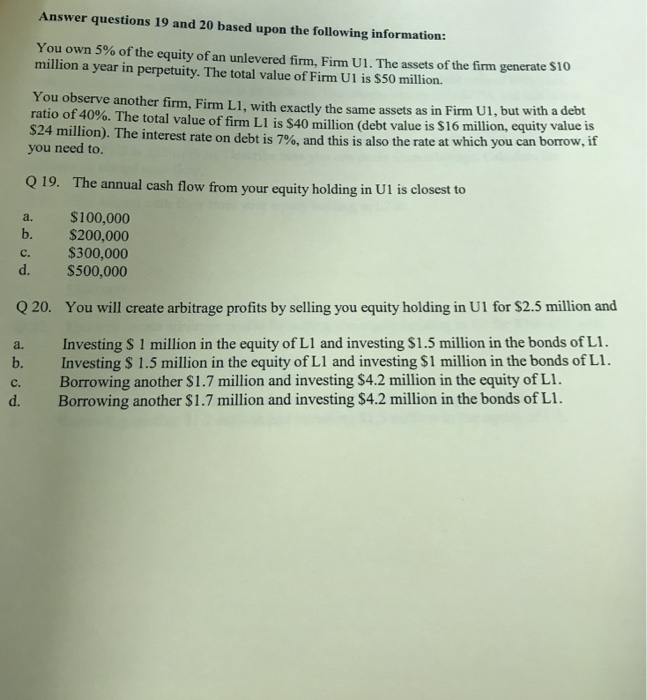 Solved Answer questions 19 and 20 based upon the following | Chegg.com