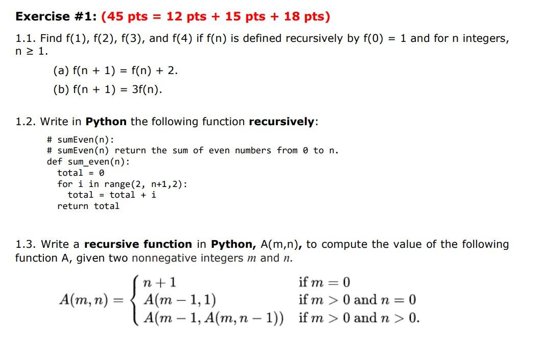 Solved Exercise 1 45 Pts 12 Pts 15 Pts 18 Pts 1 1 Chegg