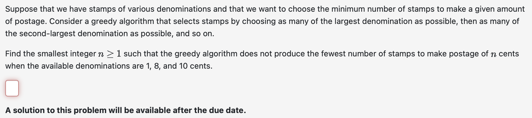 Solved Suppose that we have stamps of various denominations | Chegg.com