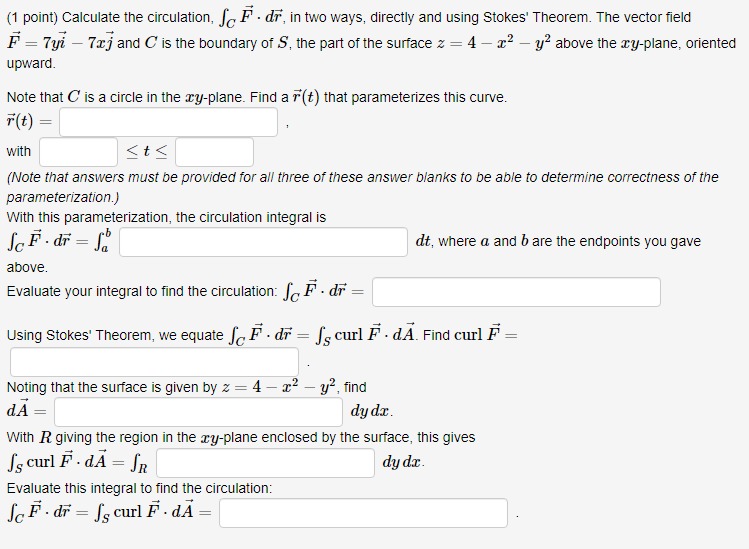 (1 point) Calculate the circulation, ∫CF⋅dr, in two | Chegg.com
