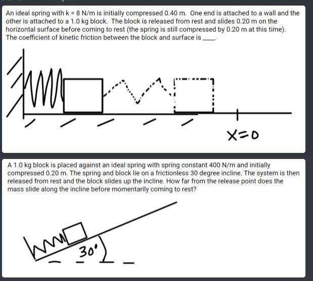 Solved An ideal spring with k=8 N/m is initially compressed | Chegg.com