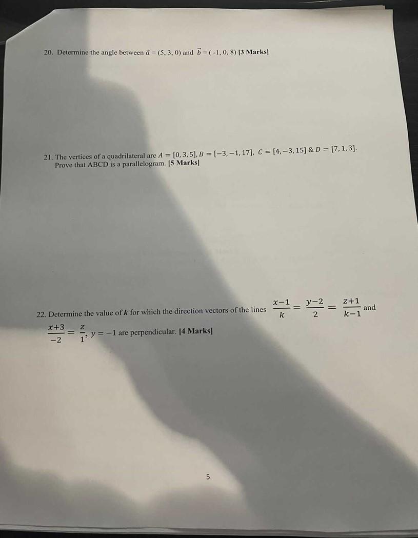 Solved 20. Determine the angle between a = (5, 3, 0) and | Chegg.com