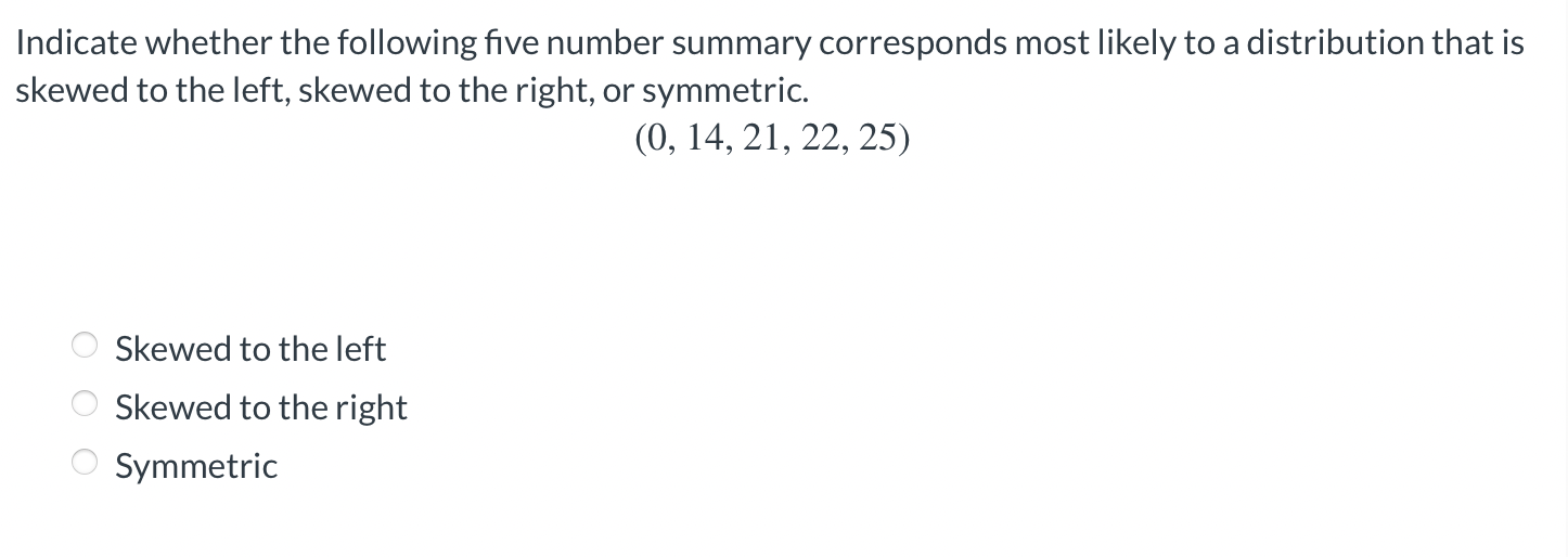 Solved Indicate whether the following five number summary | Chegg.com