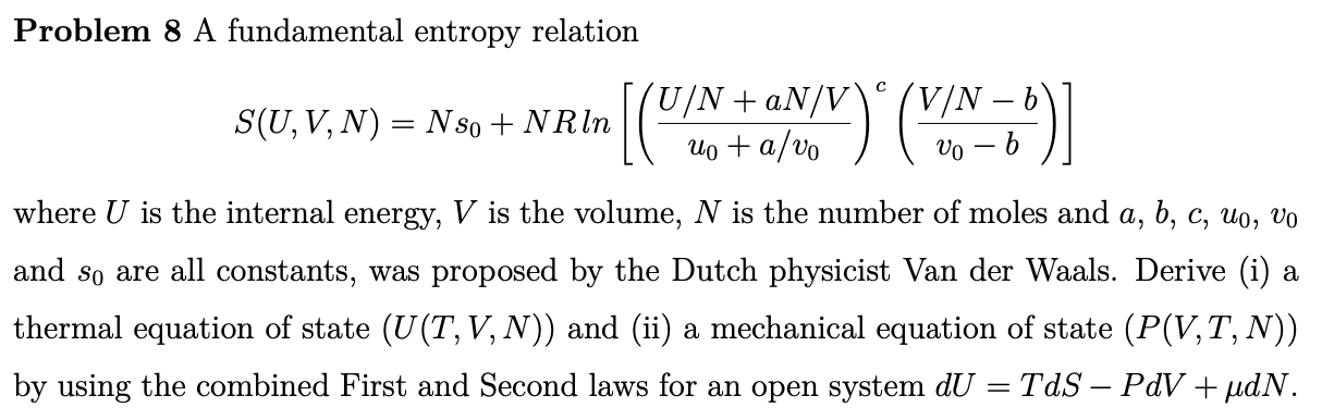 Solved Problem 8 A fundamental entropy relation | Chegg.com