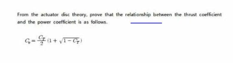 Solved From the actuator disc theory, prove that the | Chegg.com