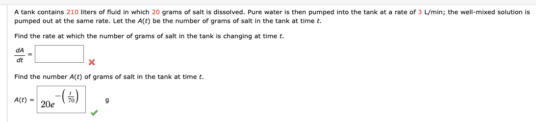 Solved A tank contains 210 liters of fluid in which 20grams | Chegg.com