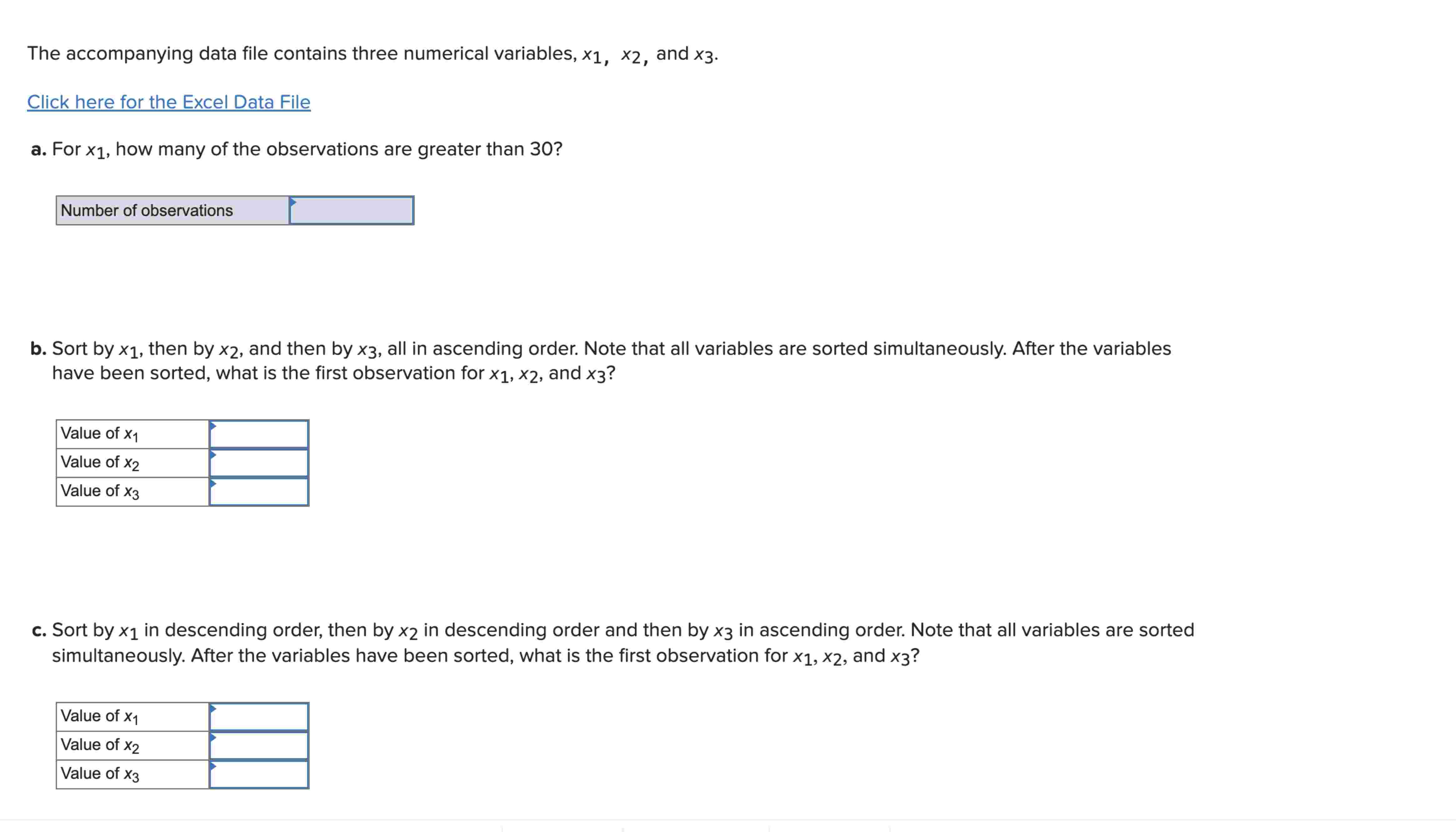 Solved The accompanying data file contains three numerical | Chegg.com