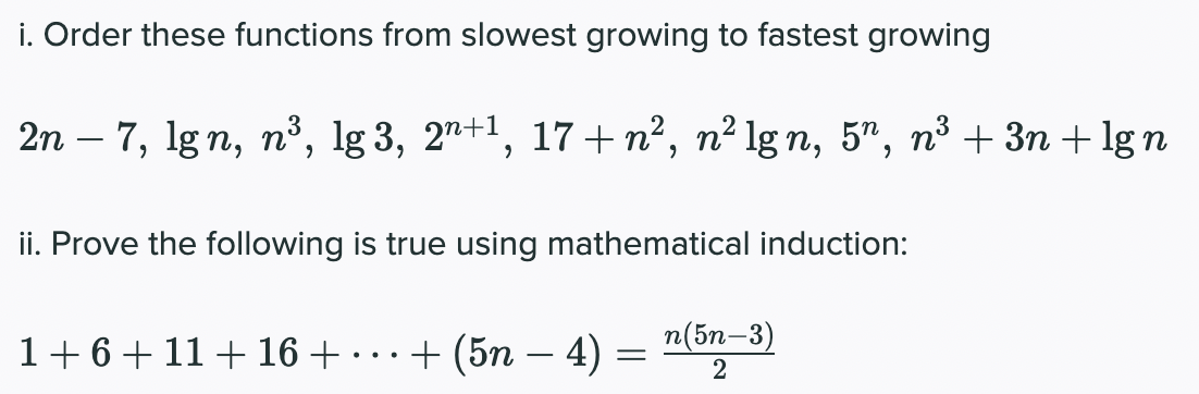 Solved i. Order these functions from slowest growing to | Chegg.com