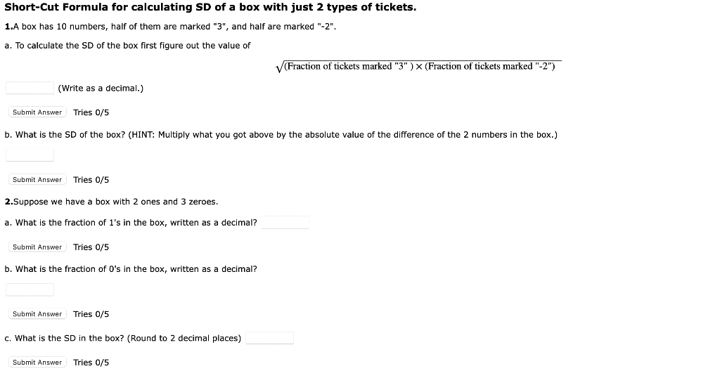 Solved Short-Cut Formula for calculating SD of a box with | Chegg.com