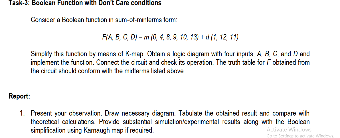Solved Task-3: Boolean Function with Don't Care conditions | Chegg.com