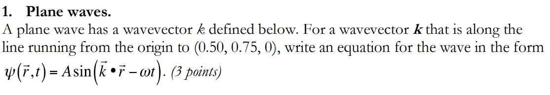Solved 1. Plane waves. A plane wave has a wavevector k | Chegg.com