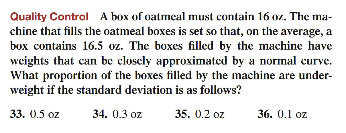 Solved Quality Control A box of oatmeal must contain 16oz. | Chegg.com